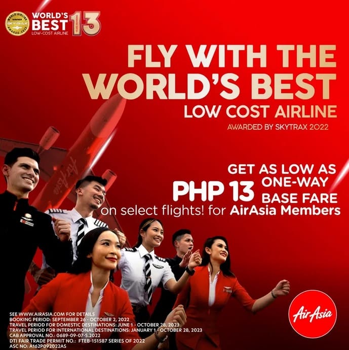 AirAsia Launches Flights from PHP 13 Fare Promo - Piso Fare Promo