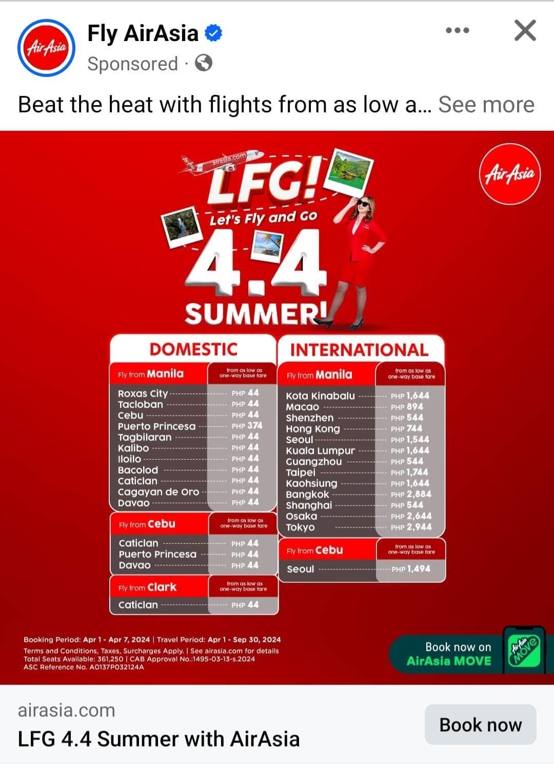 AirAsia Promo P44 in 4.4 seat sale - Piso Fare Promo
